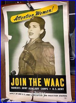 Original 37 X 25 Wwii Join The Waac Women's Army Auxiliary Corps Poster Women | Original Wwii Army